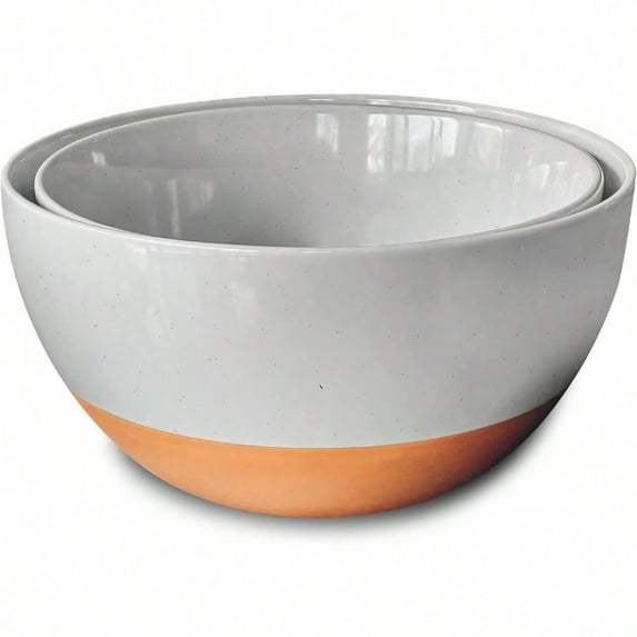 Ceramic Large Mixing Bowls - Set of 2 Nesting Bowls for Cooking Serving ...