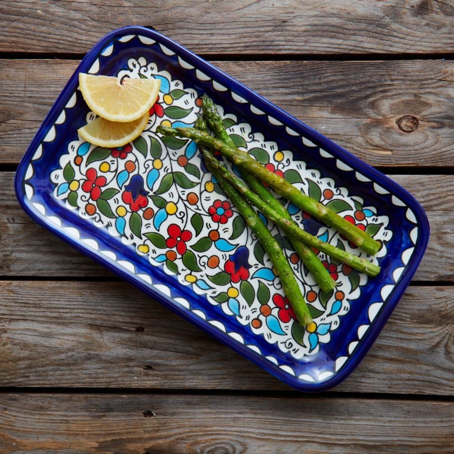 Ceramic Large Palestine Blue Floral Long Dish - Walmart.com