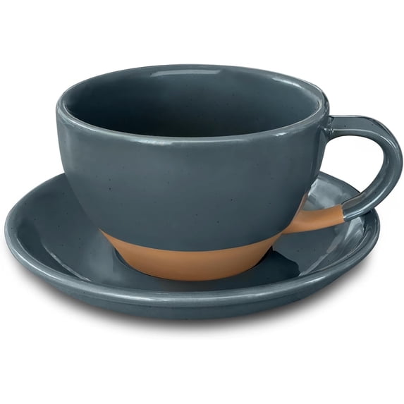 Ceramic Latte Art Mug with Saucer, 10.5 oz, Round Bottom for Perfect ...