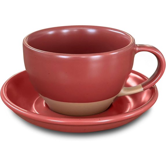 Ceramic Latte Art Mug with Saucer, 10.5 oz, Round Bottom for Perfect ...
