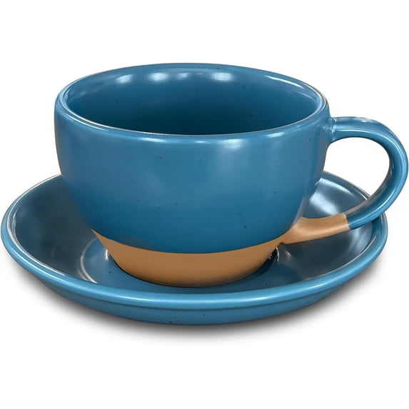 Ceramic Latte Art Mug with Saucer, 10.5 oz, Round Bottom for Perfect ...