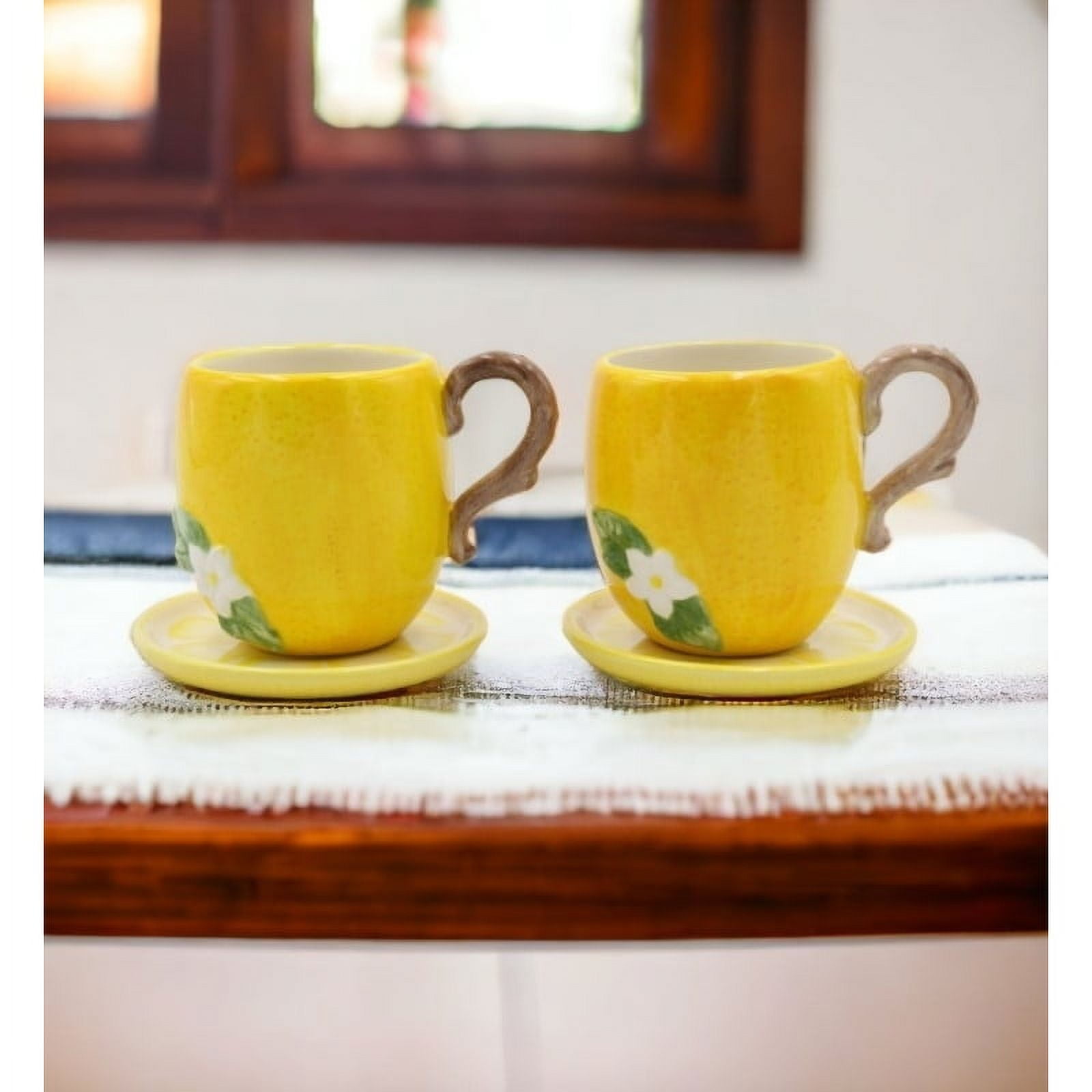 Ceramic Lemon Cup and Saucer Set 2 Sets Yellow 7oz Perfect Mom Friend ...