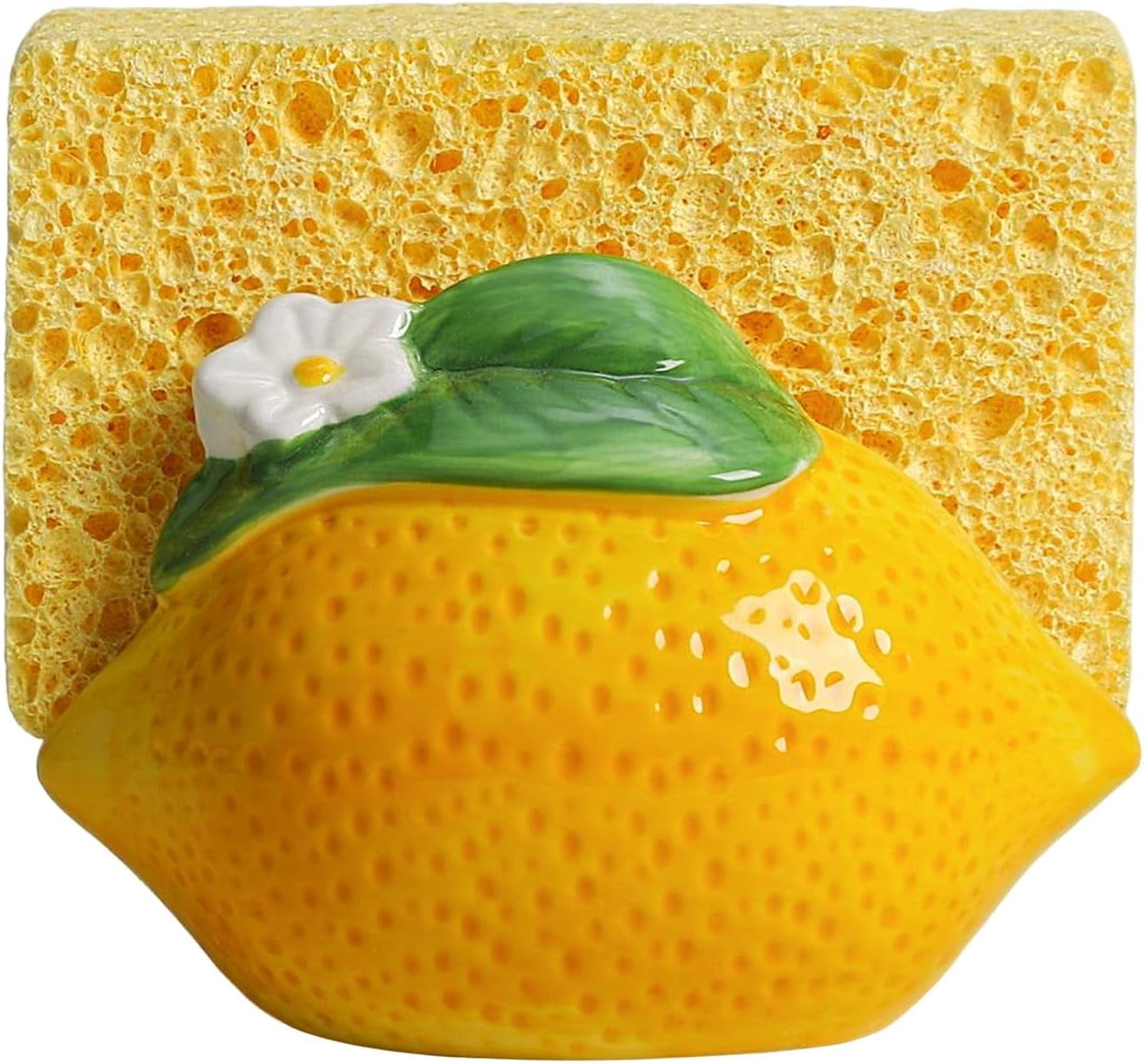 Ceramic Lemon with White Flower Shape Sponge Holder for Kitchen Sink ...