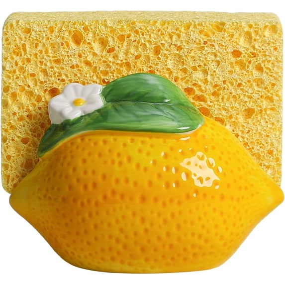 Ceramic Lemon with White Flower Shape Sponge Holder for Kitchen Sink ...