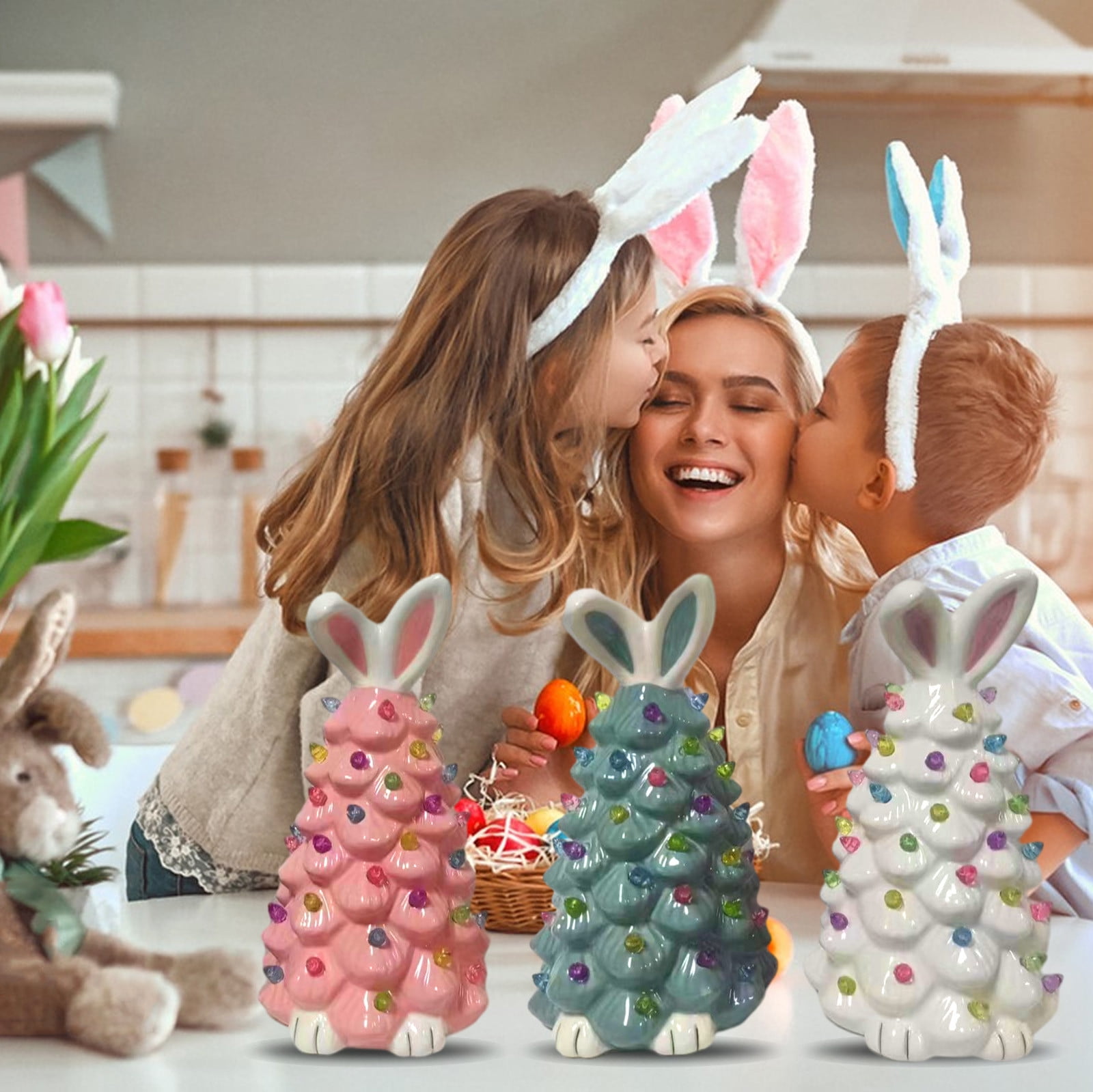 Ceramic Light Up Easter Tree, Lighted Easter Bunny Ceramic Tabletop ...