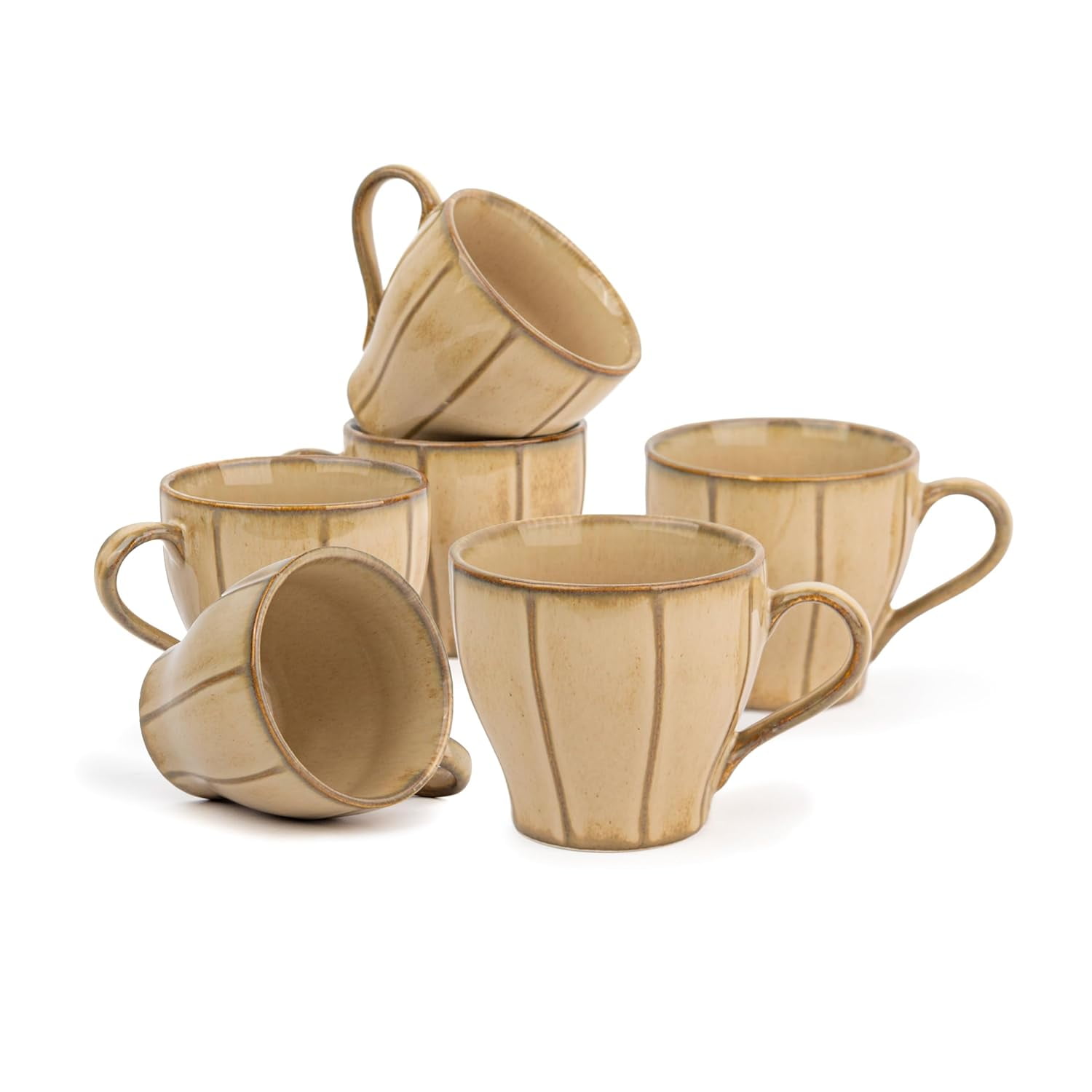 Ceramic Line Tea Cups Set Of 6 - Beige Reactive, 180ml Each | Tea Cup ...
