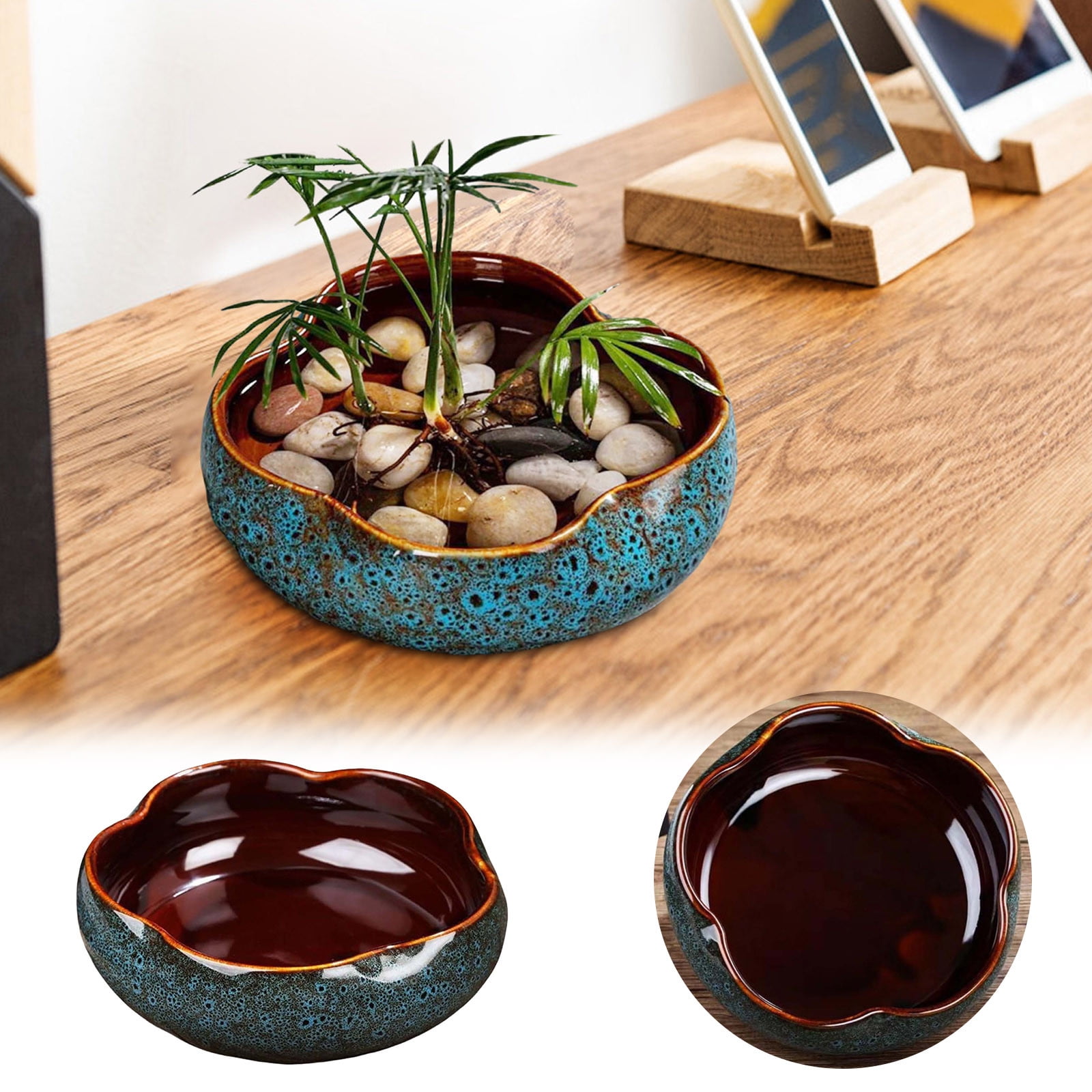 Ceramic Lotus Bowl Planter for Indoor Plants, Round Lotus Flower Bowl ...