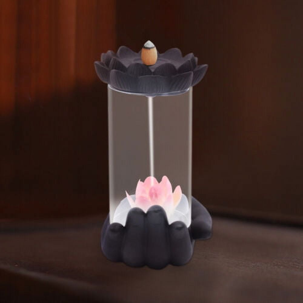 Ceramic Lotus Burner Incense Windproof Backflow Censer Fountain LED ...
