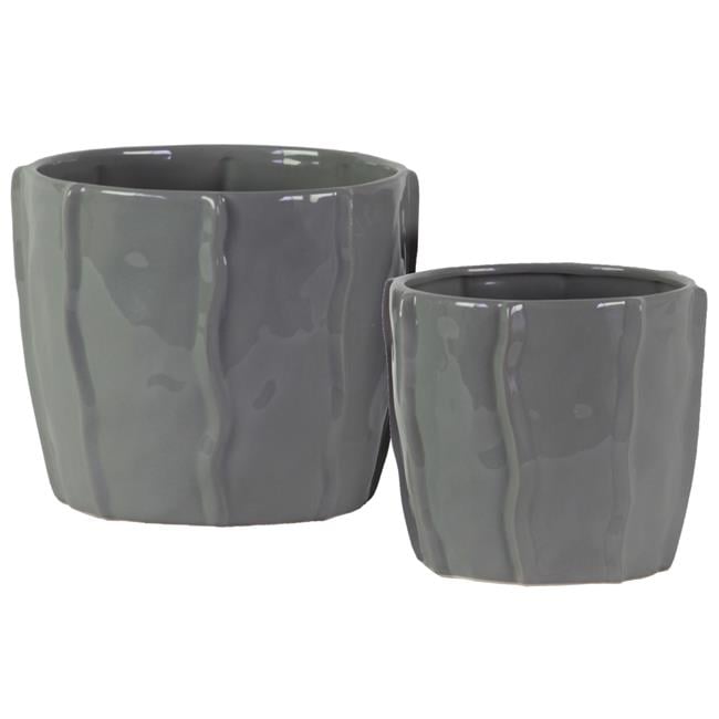 Ceramic Low Pot with Embedded Wave Design Body, Gloss & Gray - Set of 2 ...