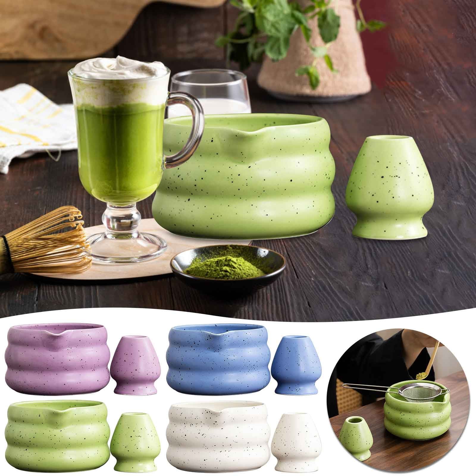 Ceramic Matcha Tea Set with Sand Dots Glaze Bowl and Built-In Spout ...