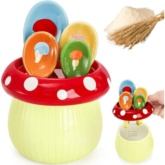 Ceramic Measuring Spoon Set With Mushroom Shape And Stand Base 5-Piece ...
