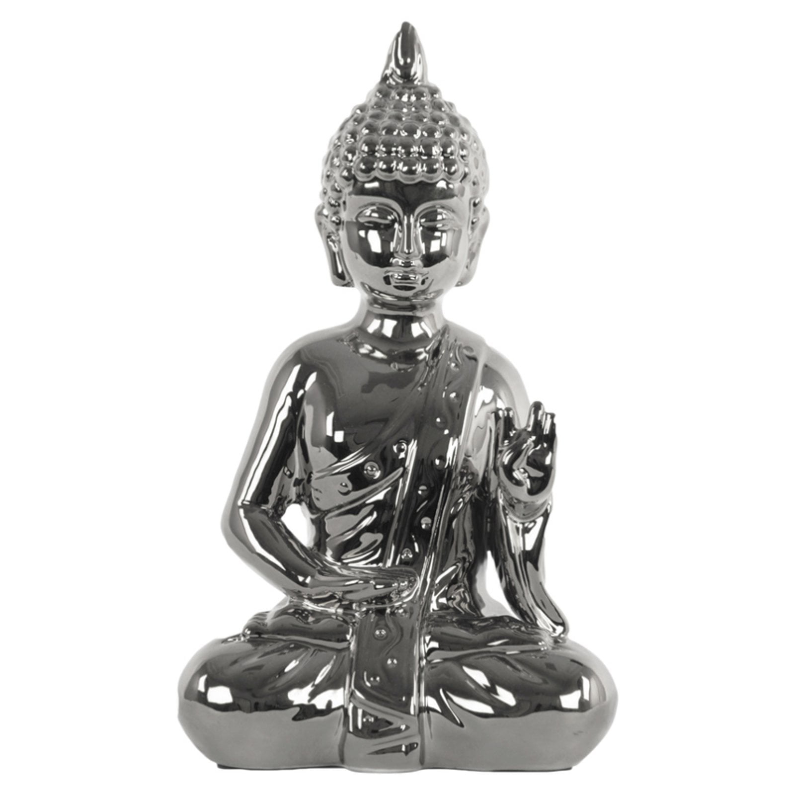 Ceramic Meditating Buddha Figurine in Abhay Mudra- Silver- Benzara ...