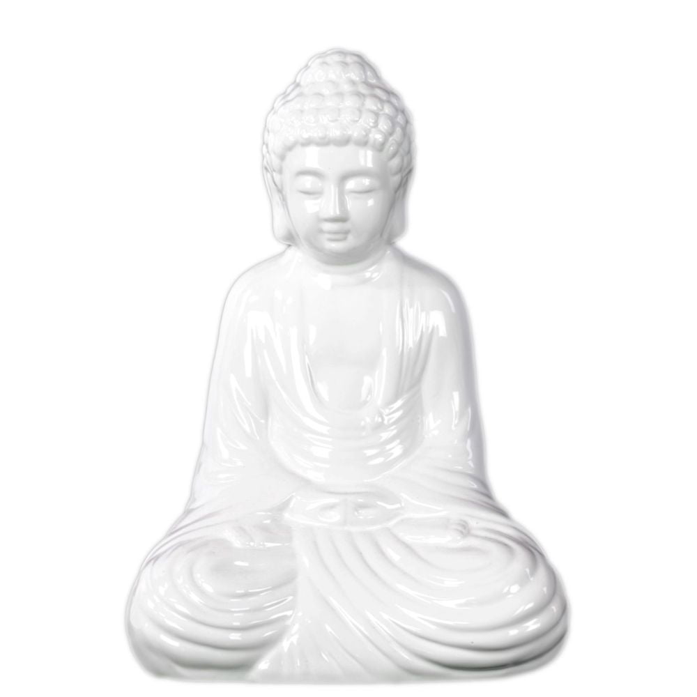 Ceramic Meditating Buddha In Dhyana Mudra - White - Walmart.com