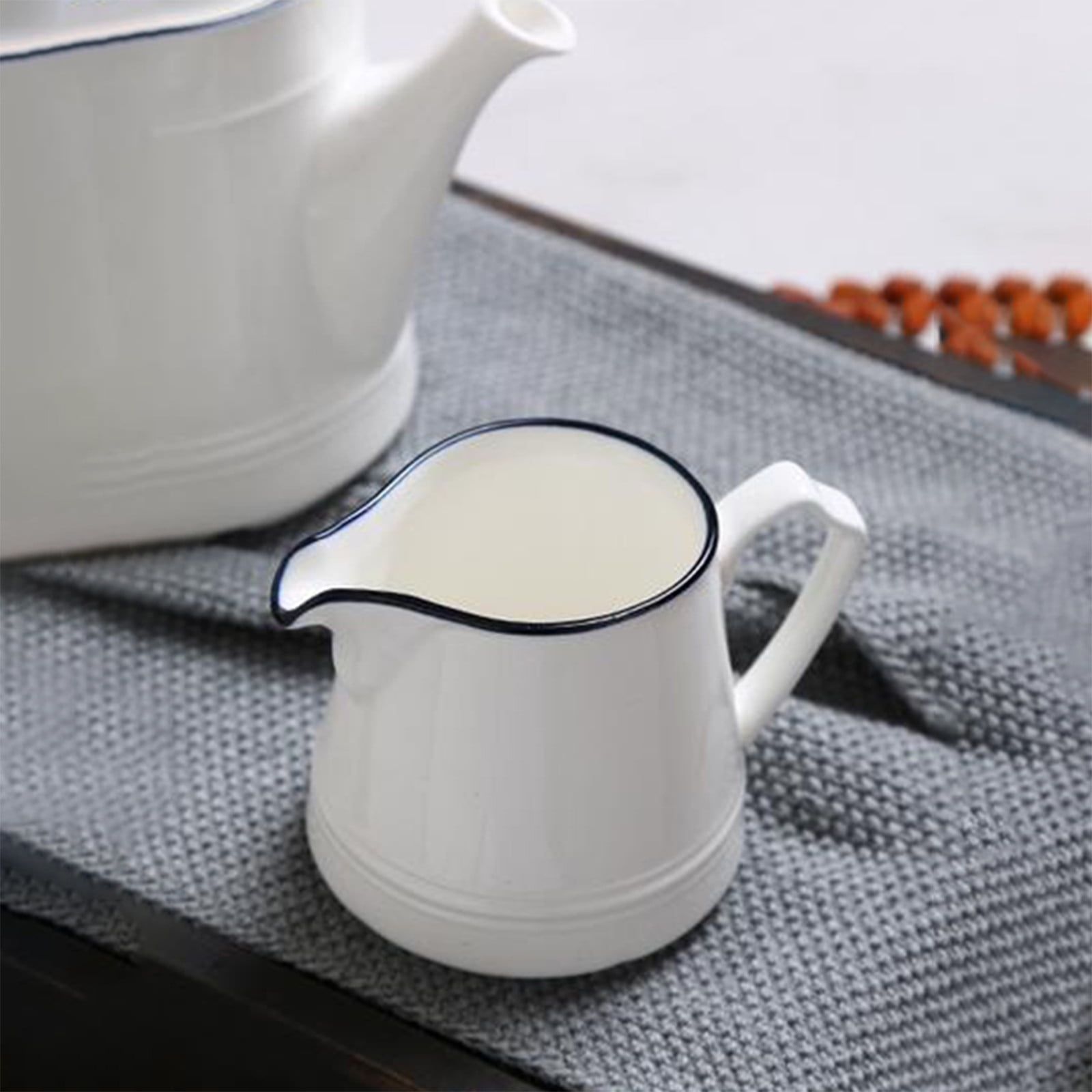 Ceramic Milk/Coffee Pitcher, 8.5oz - Simple White Ceramic Creamer with ...