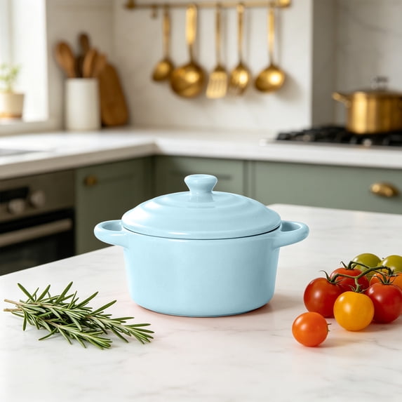 Ceramic Mini Casserole Dish with Lid and Handles, Baking Cast Iron ...