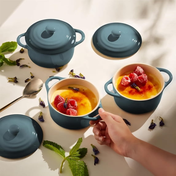 Ceramic Mini Cocotte Set, Small Casserole Dishes with Lids and Handles ...