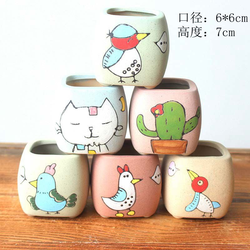 Ceramic Mini Succulent Planter - Hand-painted Thumb Pot for Seedlings ...