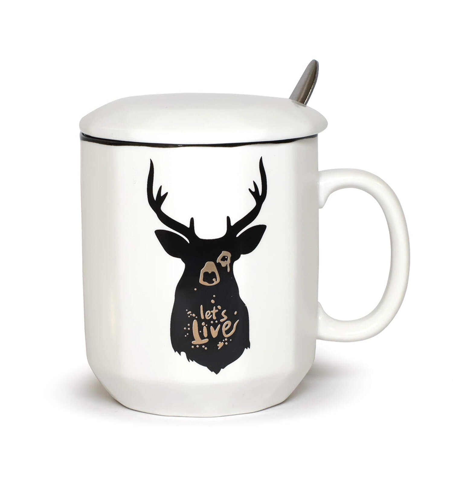 Ceramic Mug Cool Deer Design with Spoon and Lid - Walmart.com