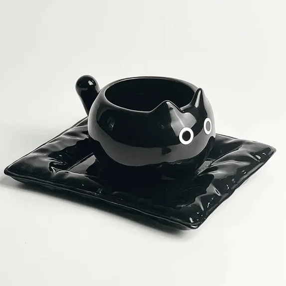 Ceramic Mug Cute Cat Shaped Underglaze Colored Cartoon Siamese Cat ...