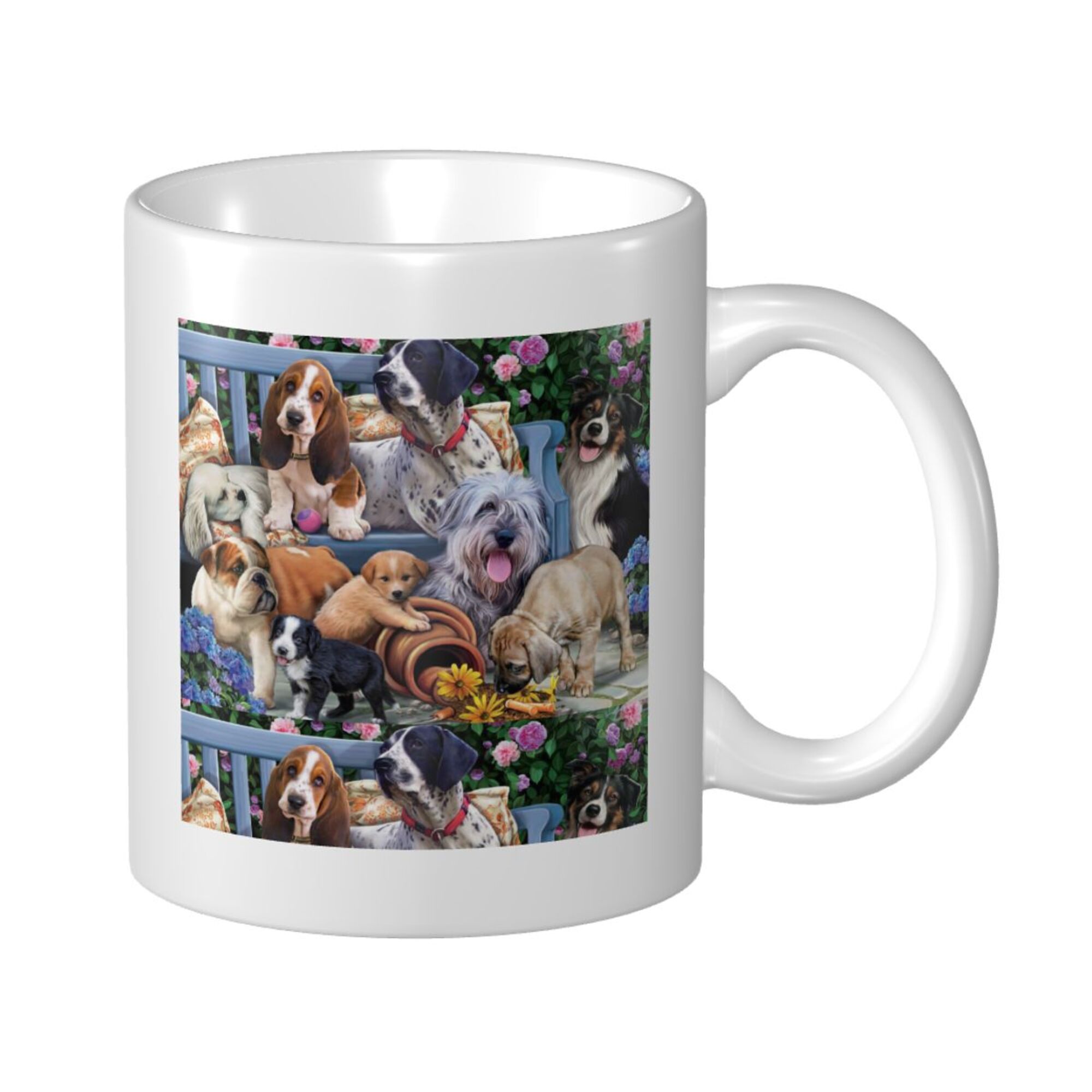 Ceramic Mug Funny Coffee Milk Tea Mug Cup Dogs On A Bench Motorra3d Cup ...