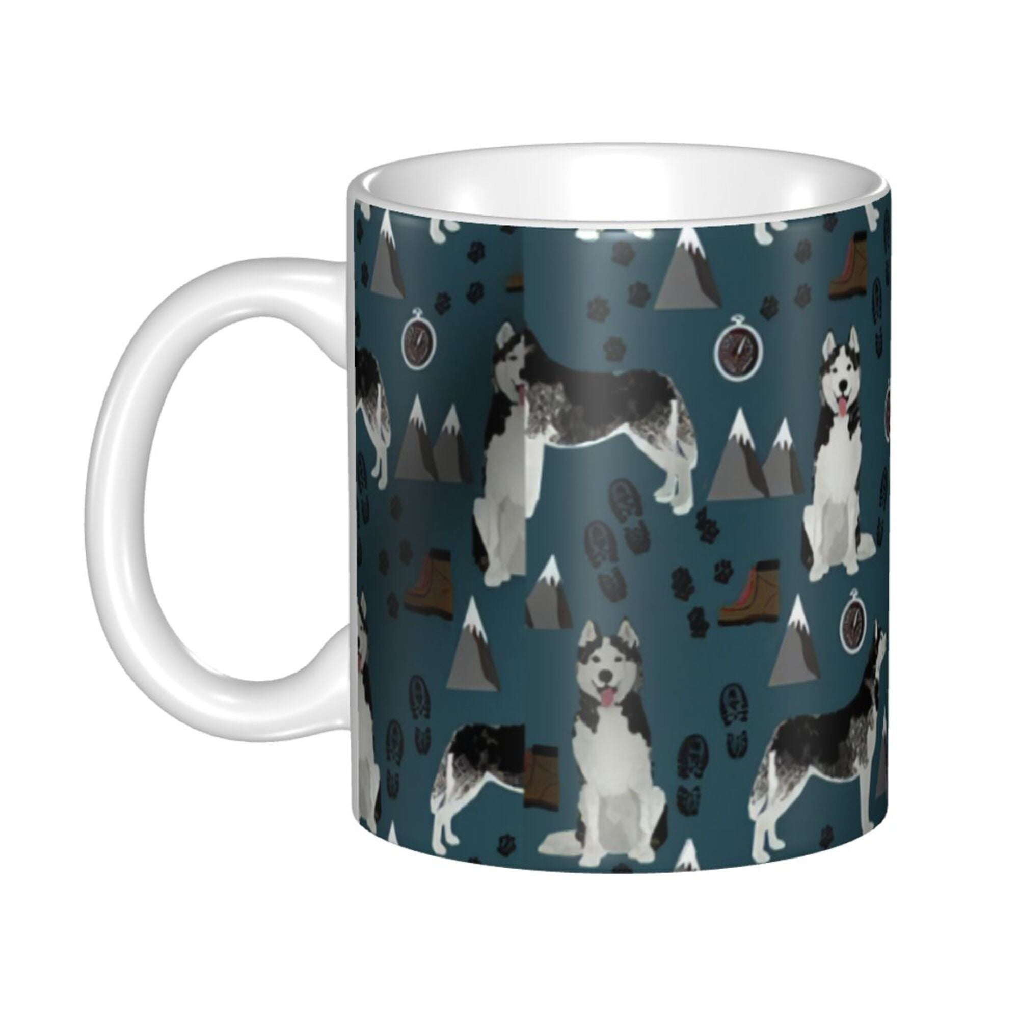 Ceramic Mug Funny Coffee Milk Tea Mug Cup Husky Hiking Dark Navy Blue ...