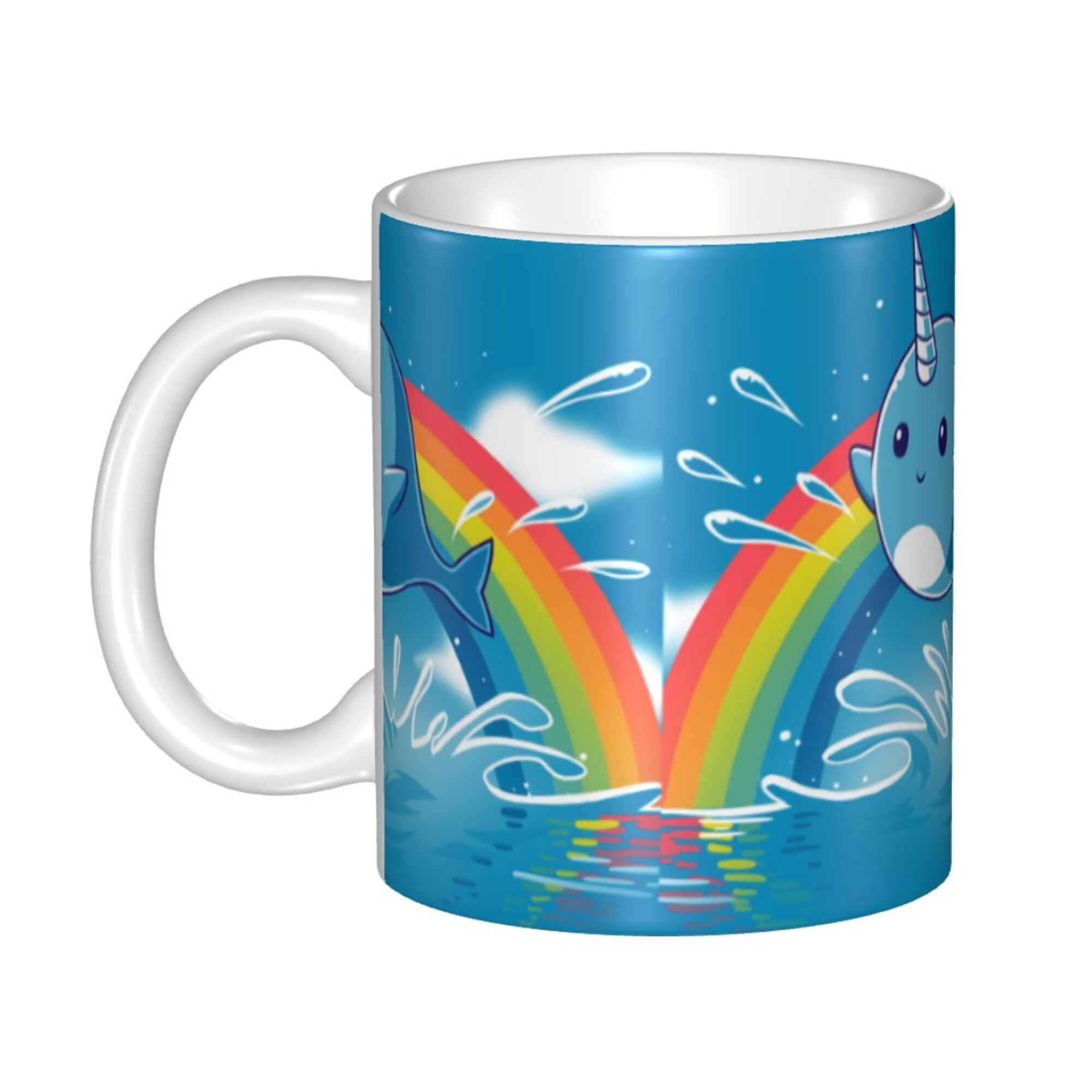 Ceramic Mug Funny Coffee Milk Tea Mug Cup nar-whal-rainbow color Cup ...