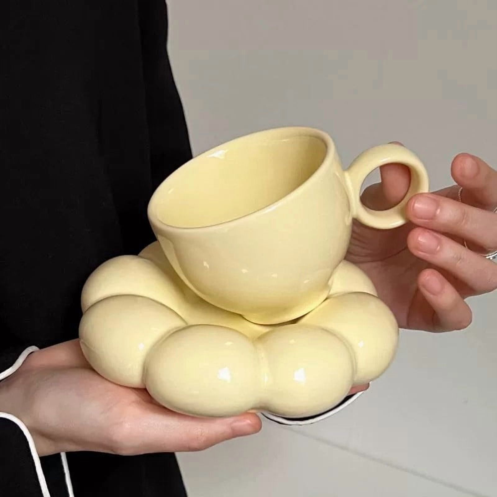 Ceramic Mug with Saucer Set - Tea Cup and Saucer - 12 oz Coffee Mug Set ...