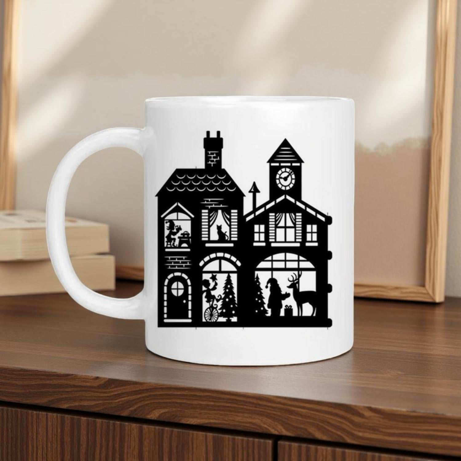 of Ceramic Mugs with a Christmas Castle Joyful Theme Elements Pattern ...