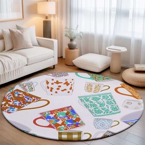 Ceramic Mugs Round Living Room Rugs 5 ft, Rustic Abstract Rustic ...