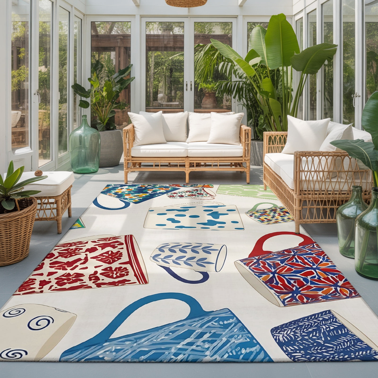 Ceramic Mugs Washable Living Room Rugs 5'x7', Rustic Abstract Rustic ...