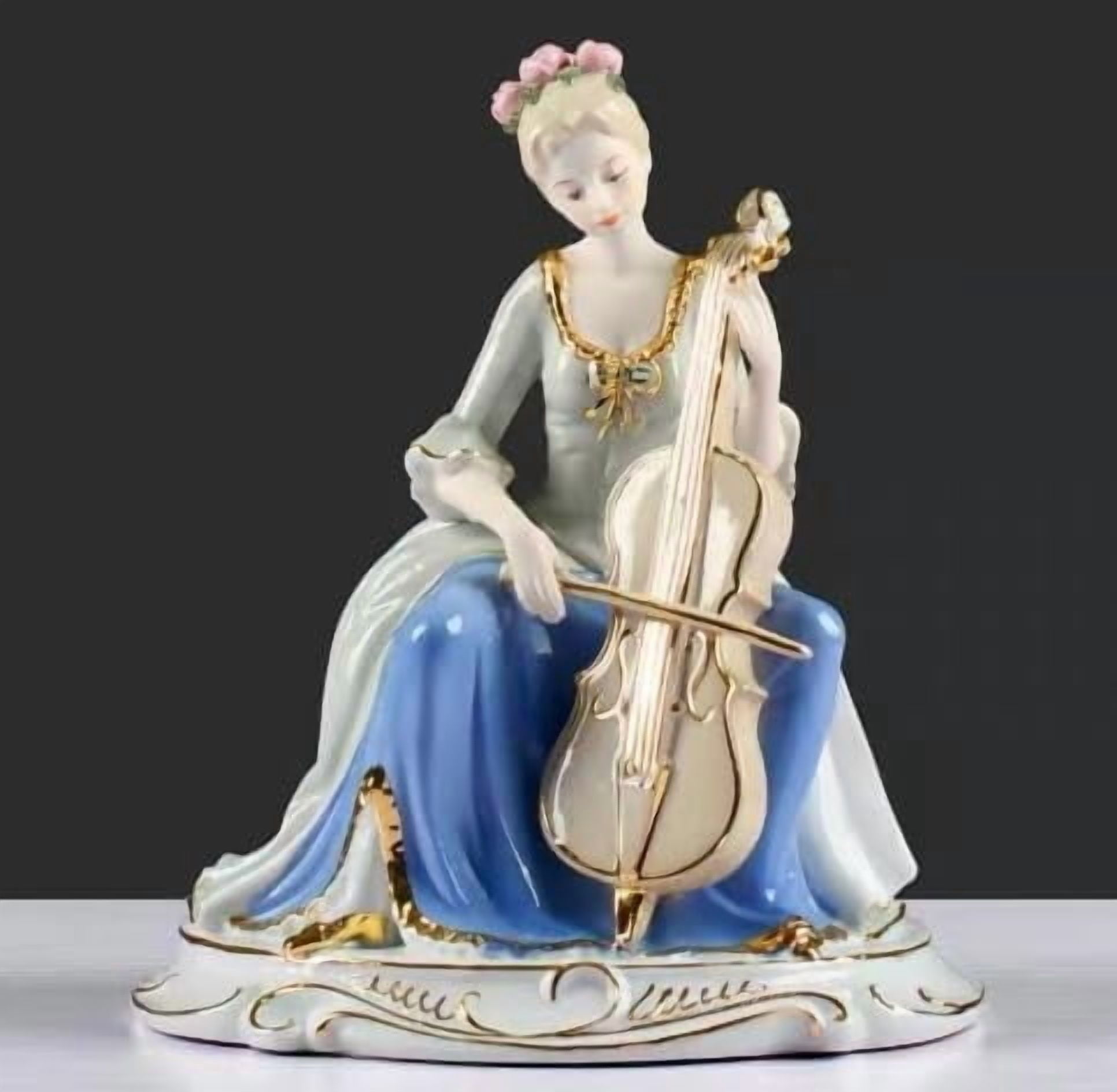 Ceramic Musician Cello Girl Figurines Statues Porcelain Music Sculpture ...