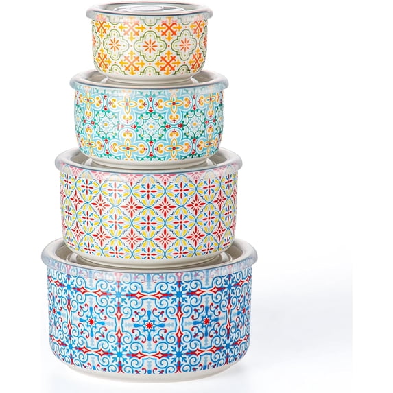 Ceramic Nesting Bowl Set with Lids Set of 4 Microwavable Mixing Bowls ...
