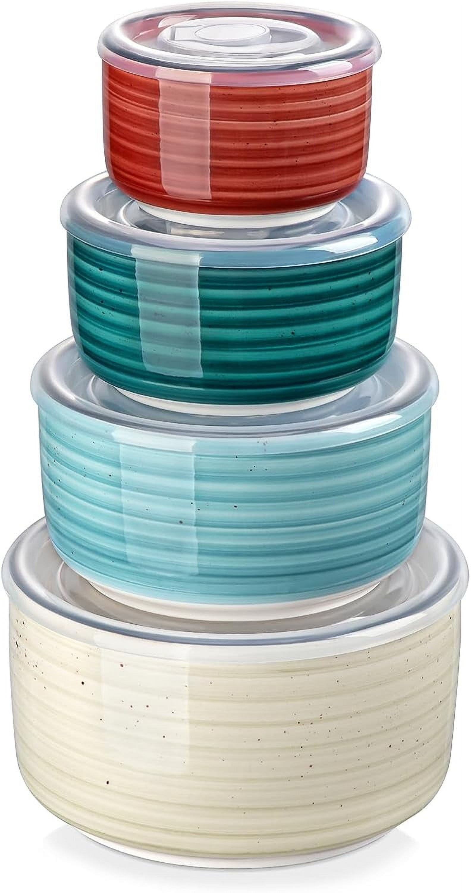 Bonbon Ceramic Mixing Bowls with Lids Set of 4, Multi-color Nesting ...
