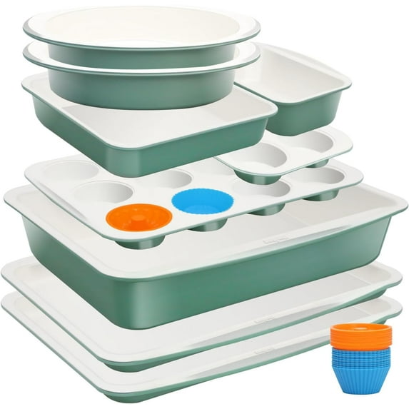 Ceramic Nonstick Baking Pans Set, Non Toxic 33 PCS Stackable Bakeware ...