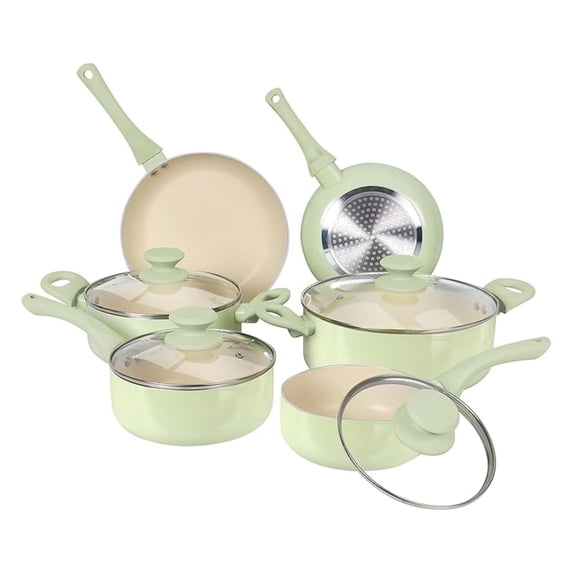 Ceramic Nonstick Cookware Set, 10-piece Non-Toxic Cooking Pots and Pans ...