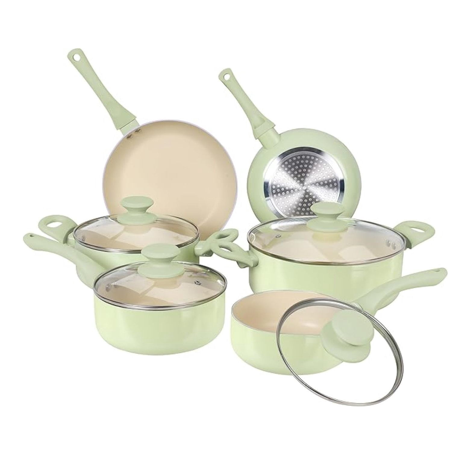 Ceramic Nonstick Cookware Set, 10-piece Non-Toxic Cooking Pots and Pans ...