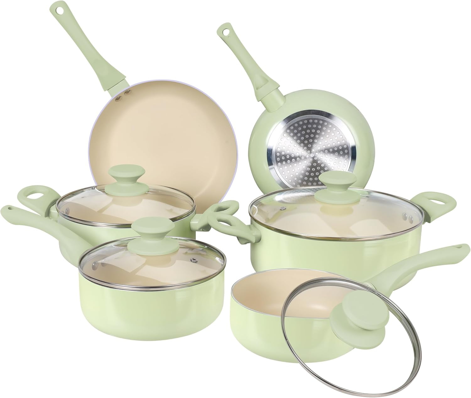 Ceramic Nonstick Cookware Set, 10-piece Non-Toxic Cooking Pots and Pans ...