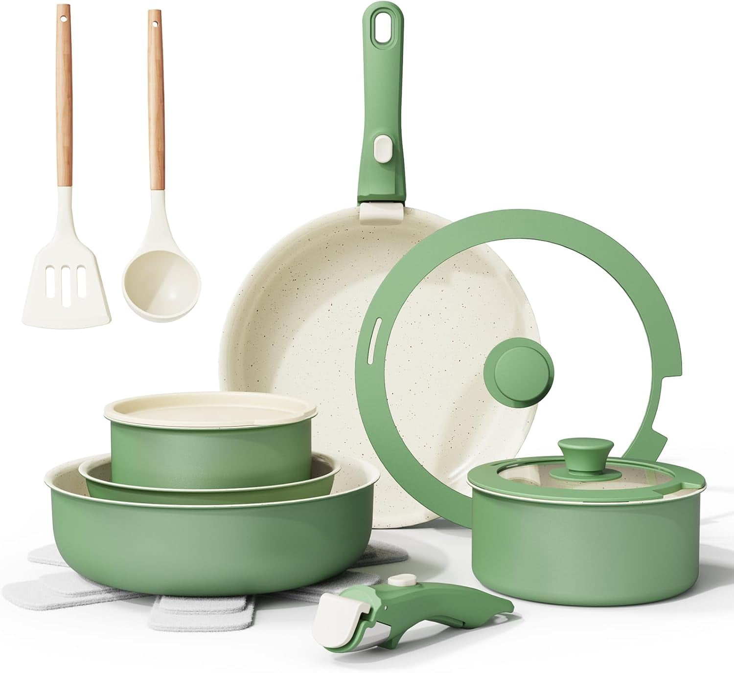 Ceramic Nonstick Cookware Set, Healthy,Non Toxic,17-Pieces Pots and ...