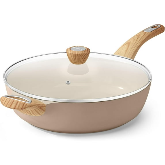 Ceramic Nonstick Frying Pan Skillet with Lid, 13.3 Inch Large Deep ...