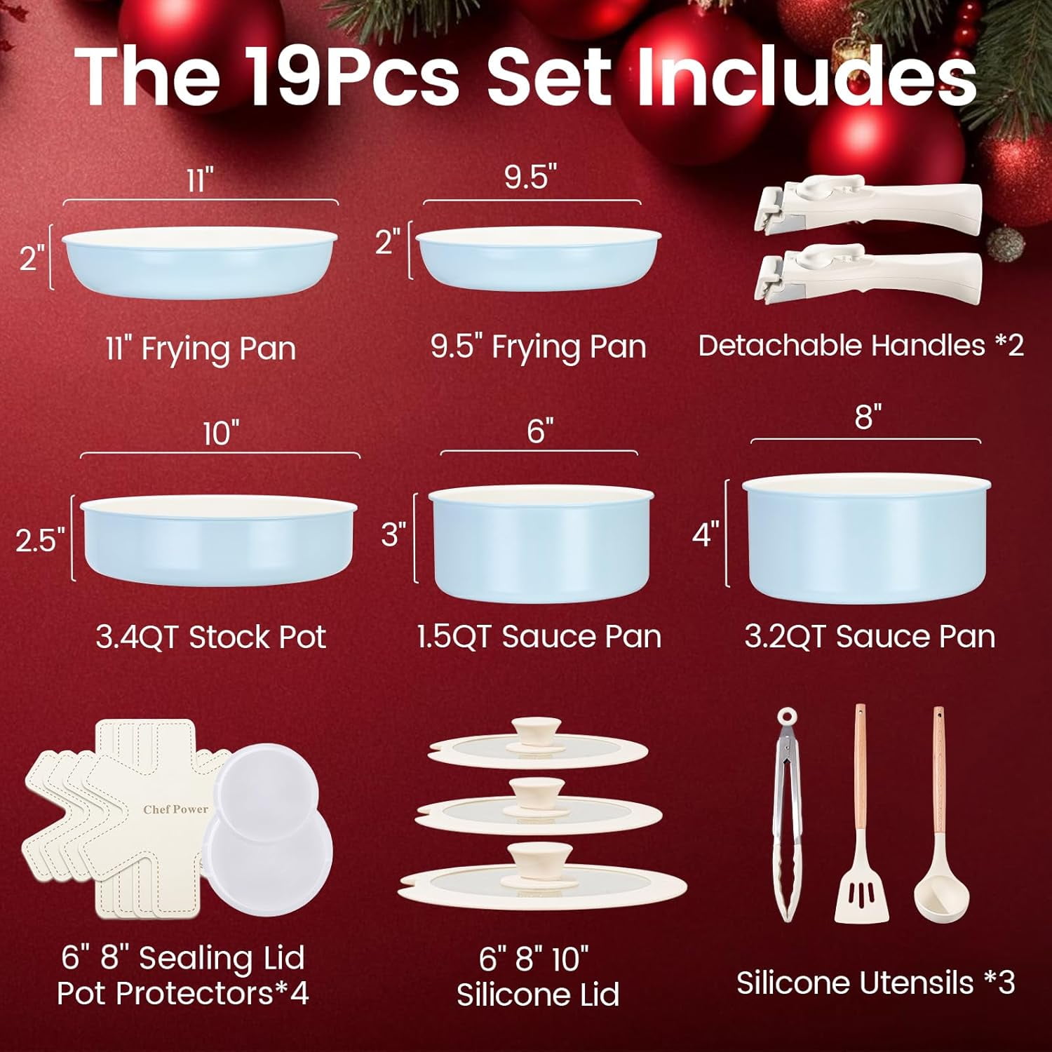 Ceramic Nonstick Pots and Pans Set 19 Piece with Detachable Handle ...