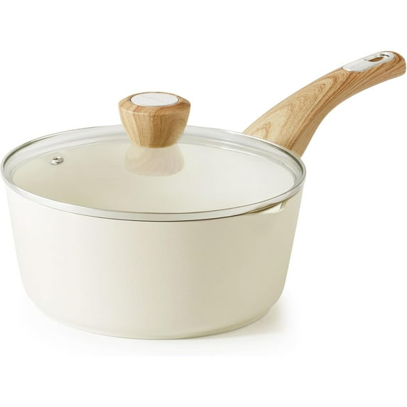Ceramic Nonstick Sauce Pan with Lid, 2.5 Quart Saucepan with Double ...