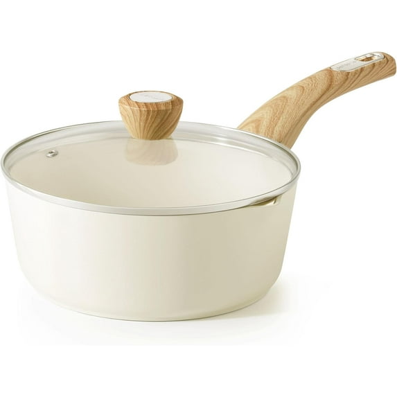 Ceramic Nonstick Sauce Pan with Lid, 3.0 Quart Saucepan with Double ...