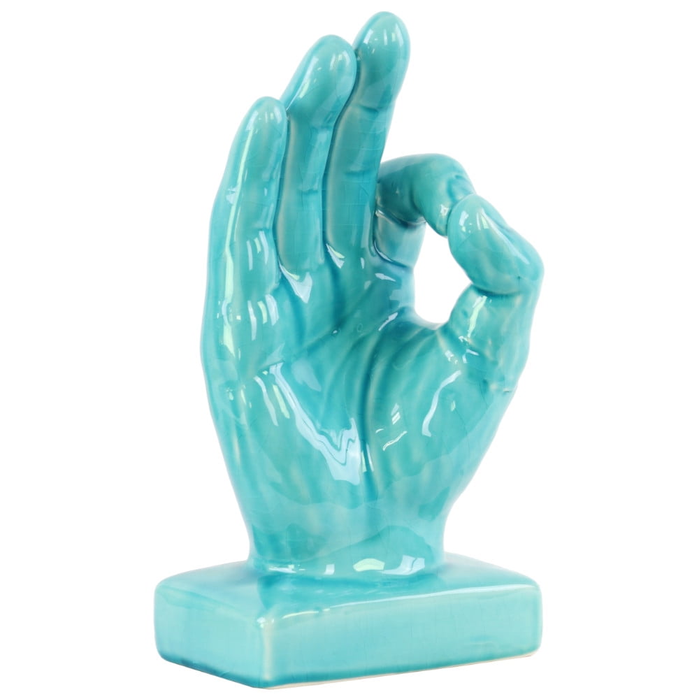Ceramic "OK" Hand Sign Decor on Base Gloss Finish - Blue - benzara ...