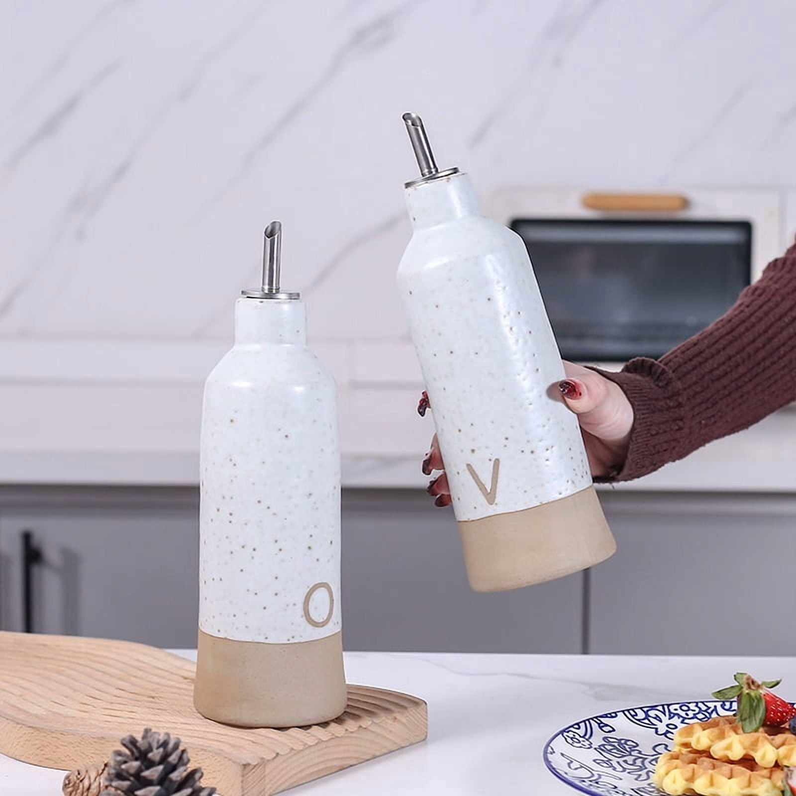 Ceramic Oil and Vinegar Dispenser Set - 600ml Stylish Kitchen Storage ...