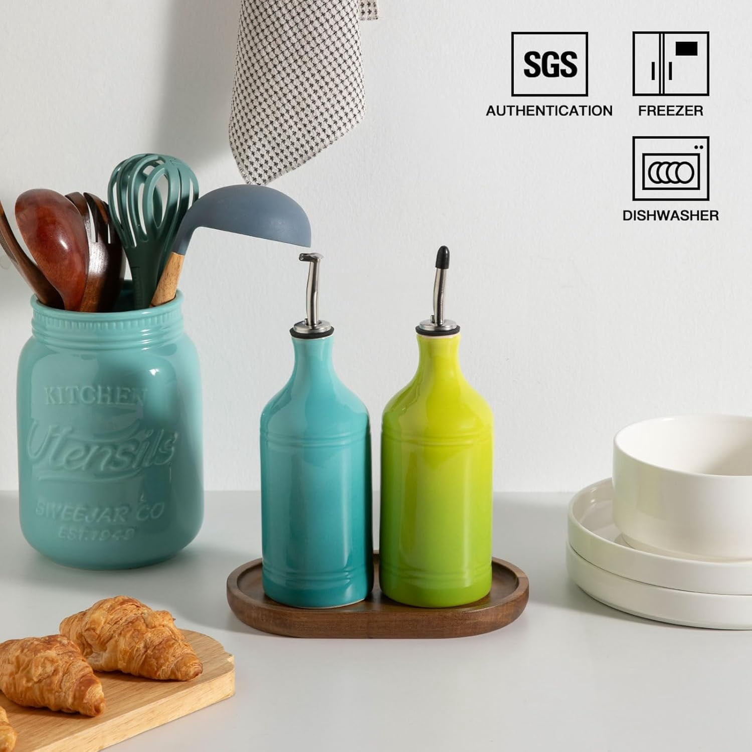 Ceramic Olive Oil Dispenser Bottle Set, Opaque Oil Cruet Protects to ...