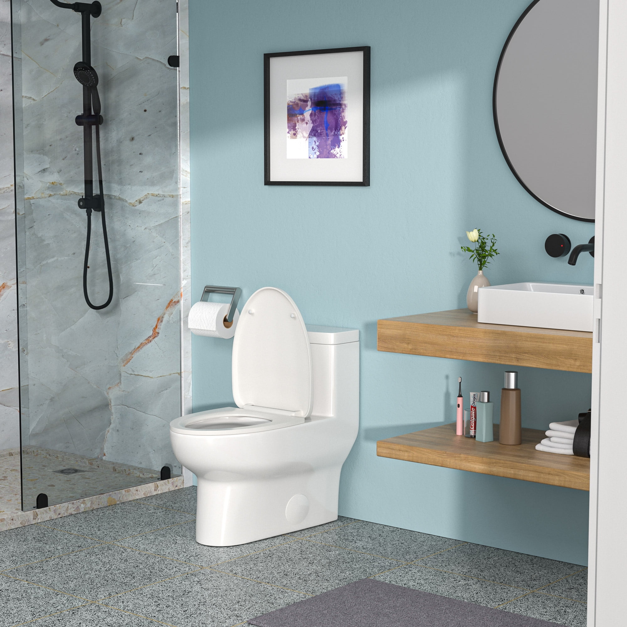 Ceramic One Piece Toilet,Single Flush with Soft Clsoing Seat - Walmart.com