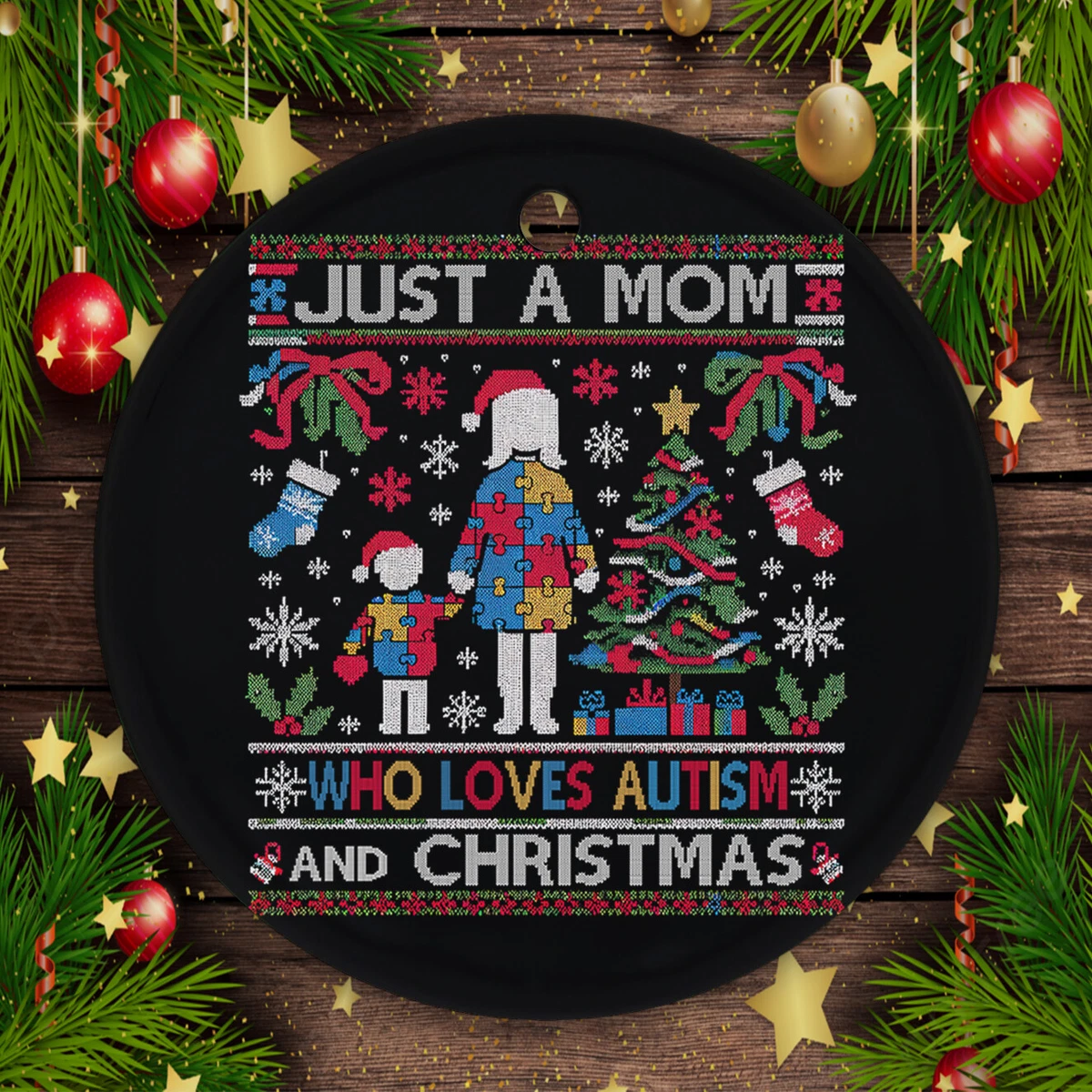 Ceramic Ornament Autism Awareness mother son puzzle mom woman 2PCS ...