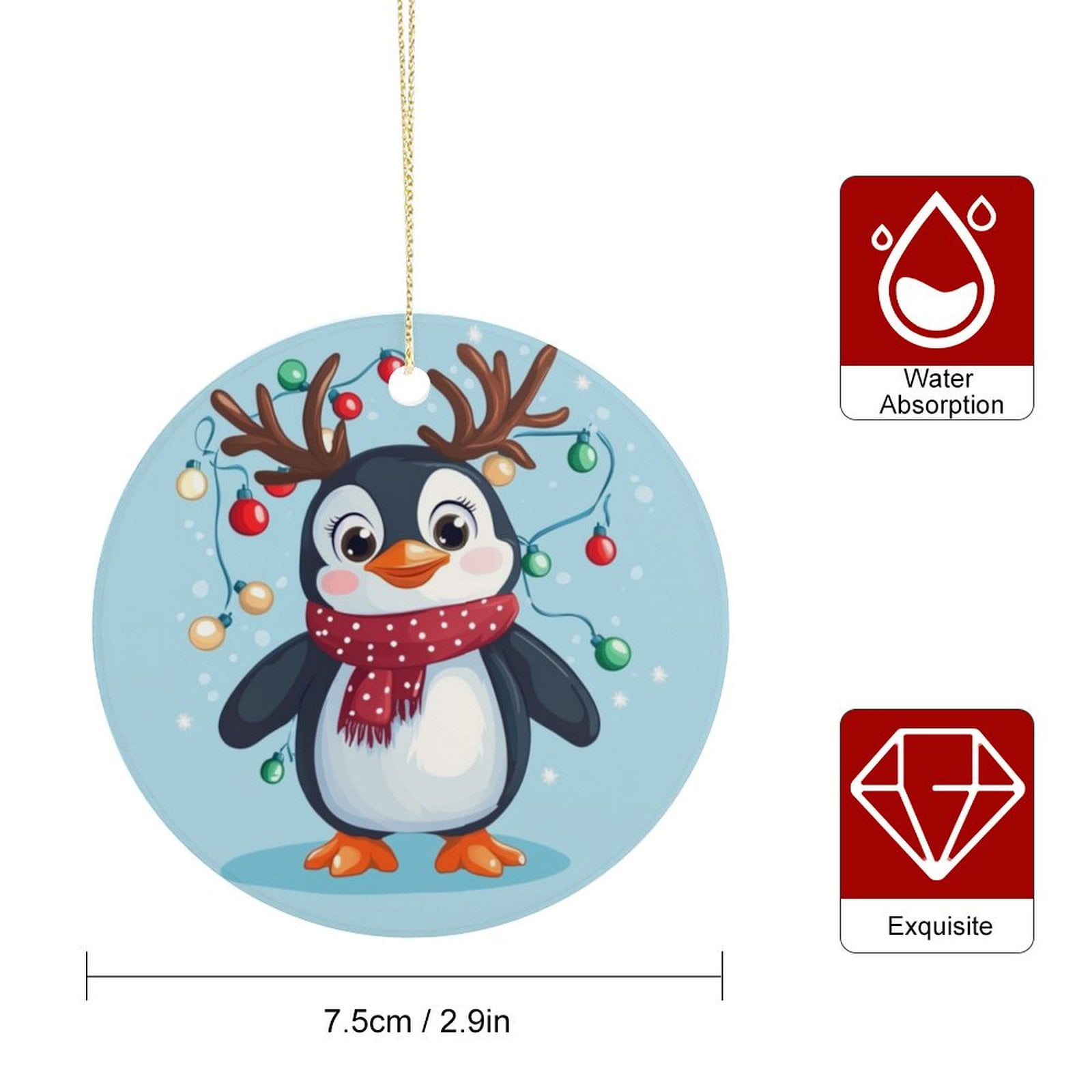 Ceramic Ornament Christmas Penguin Reindeer Santa Holiday 2025 Ornament ...