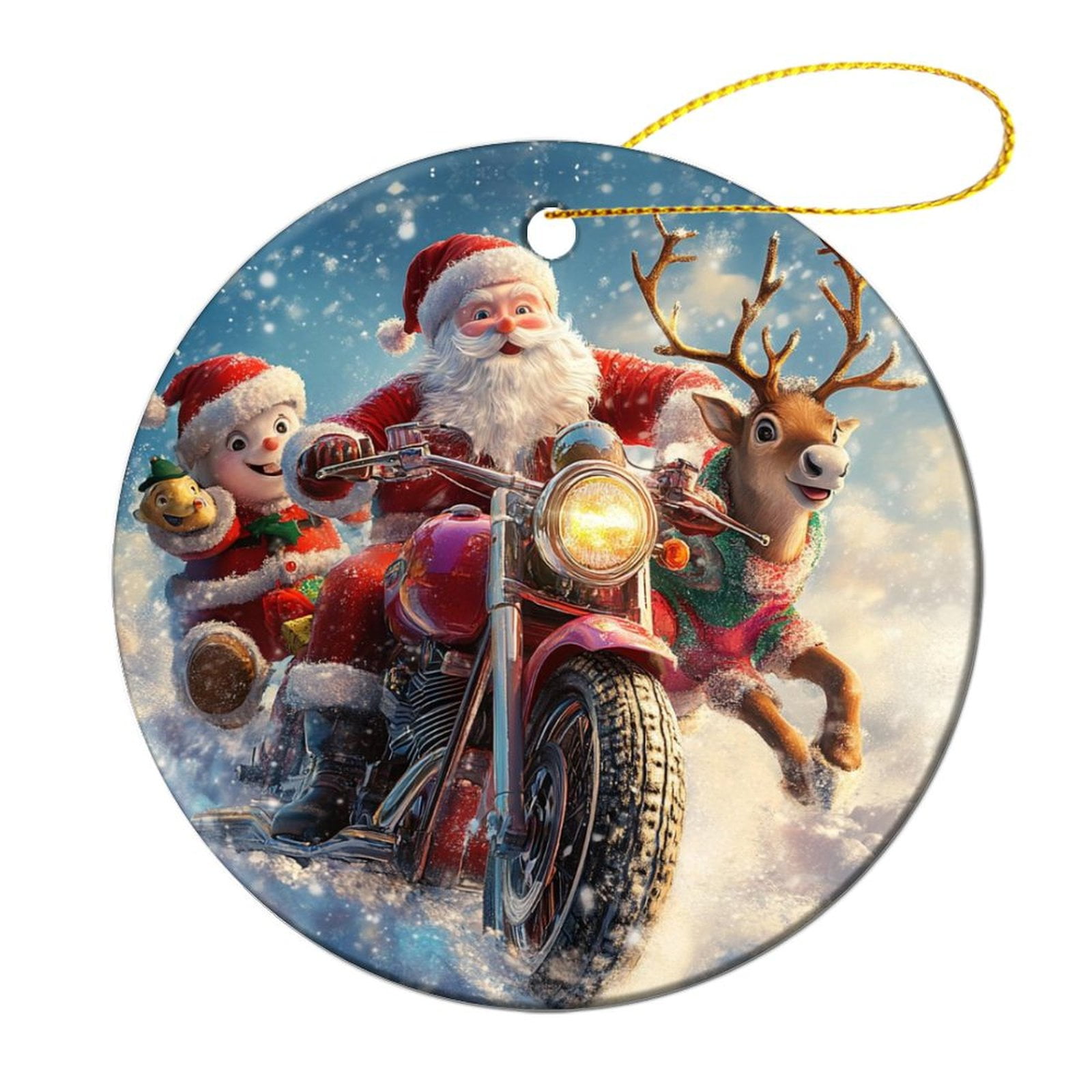 Ceramic Ornament Santa on Christmas Motorcycle Xmas Tree Ornaments ...