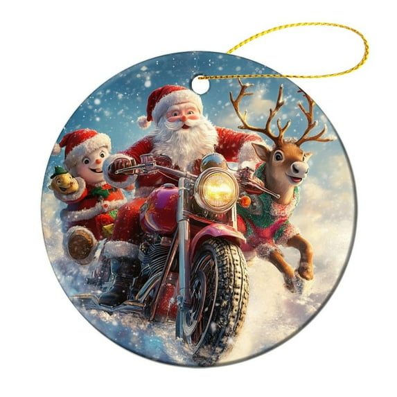 Ceramic Ornament Santa on Christmas Motorcycle Xmas Tree Ornaments ...
